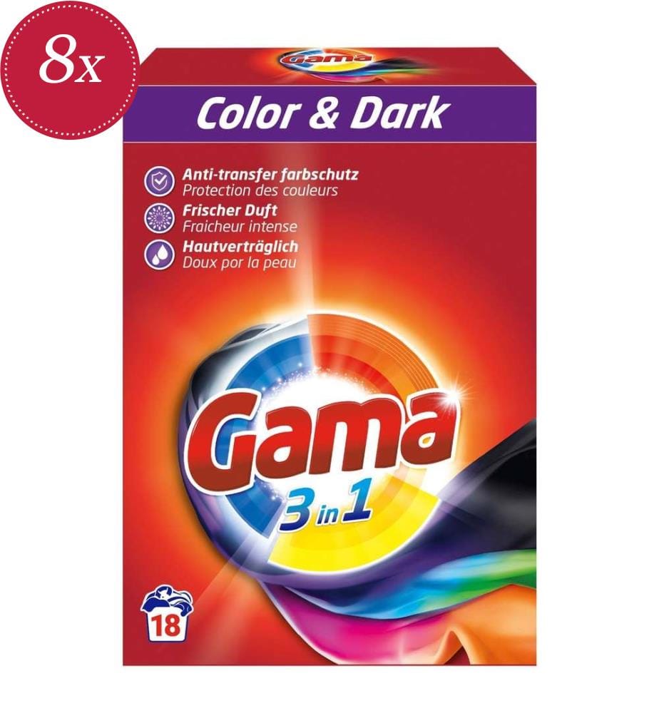 Gama 8er-Pack Waschpulver 1.8 kg 3 in 1 - Color … | DeinDeal