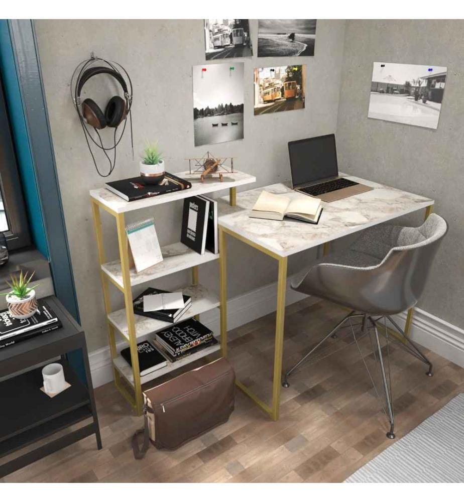 KALUNE DESIGN Study Desk, Gold, Melamine Coated … | DeinDeal