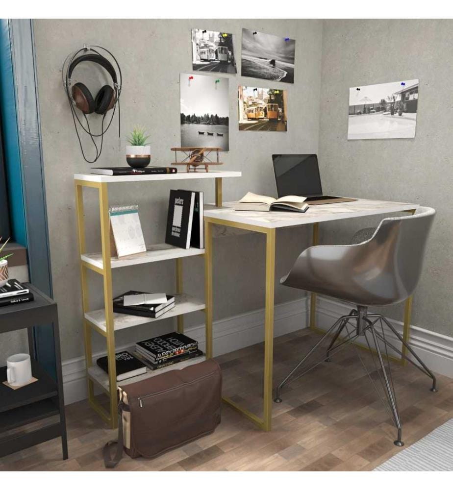KALUNE DESIGN Study Desk, Gold, Melamine Coated … | DeinDeal