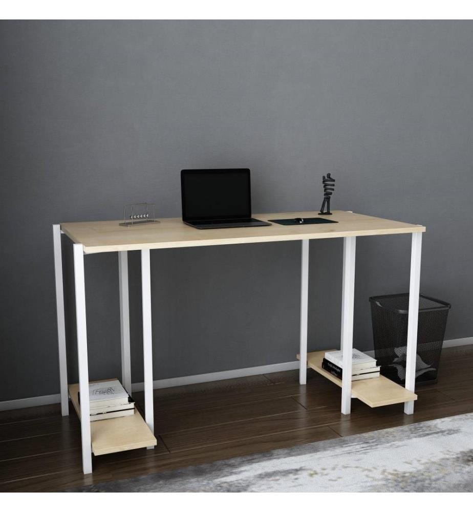 KALUNE DESIGN Study Desk, White, Oak, Melamine C… | DeinDeal