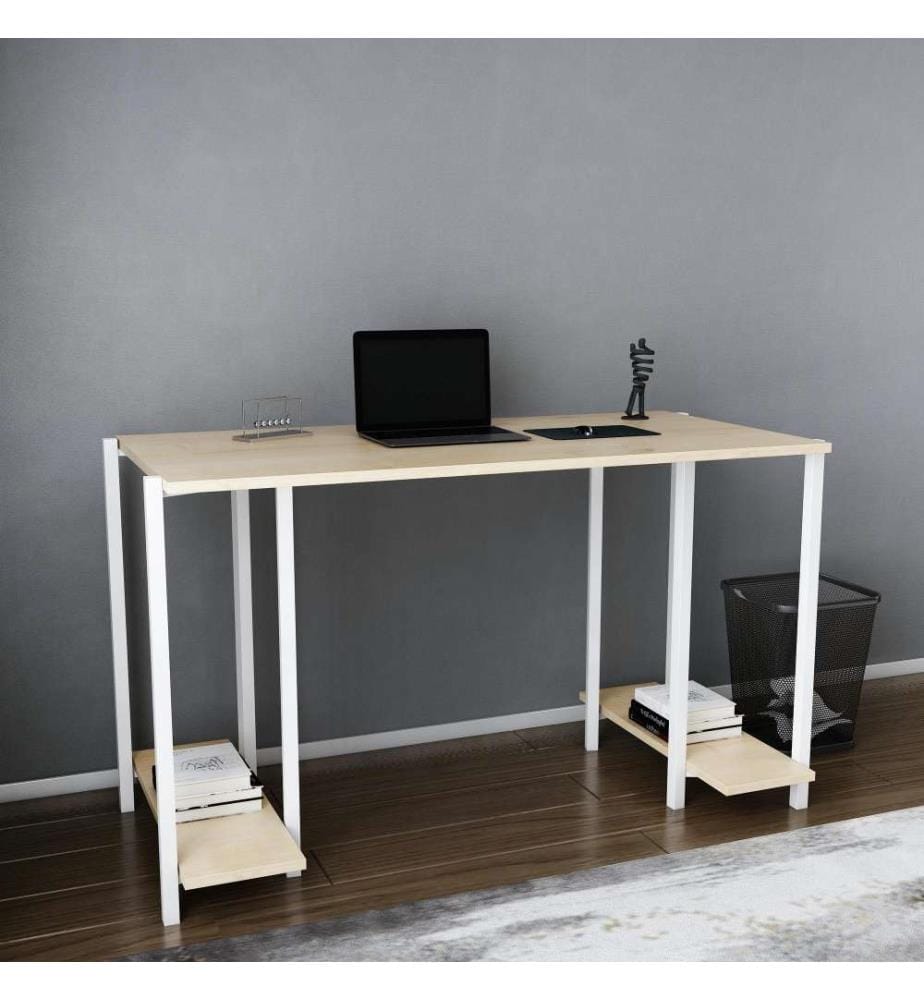 KALUNE DESIGN Study Desk, White, Oak, Melamine C… | DeinDeal