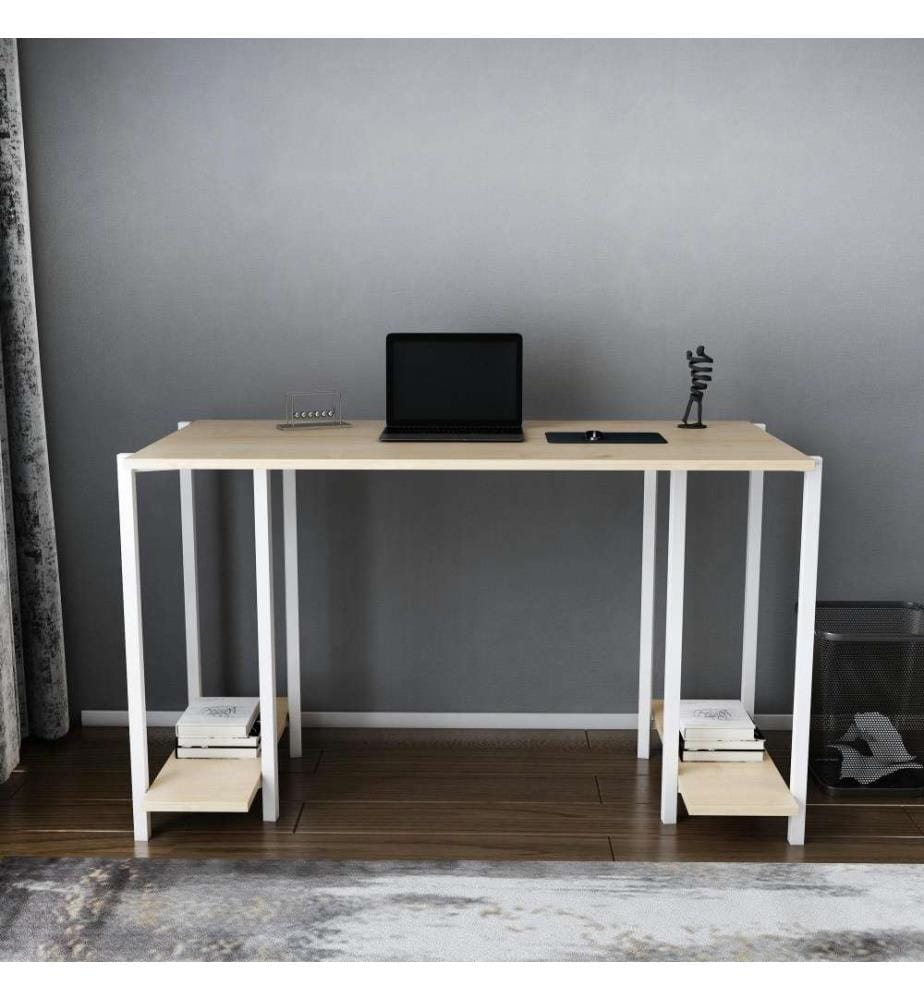 KALUNE DESIGN Study Desk, White, Oak, Melamine C… | DeinDeal