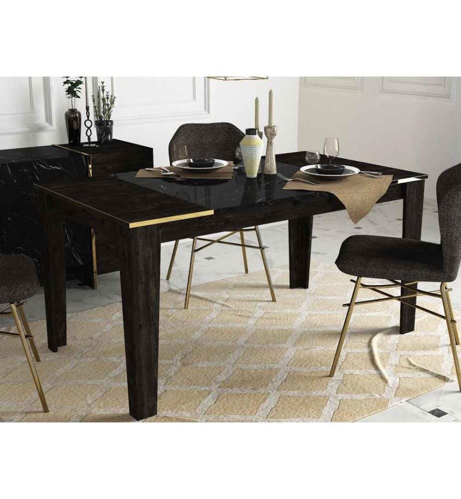 KALUNE DESIGN Dining Table, Black, Gold, Melamin… | DeinDeal