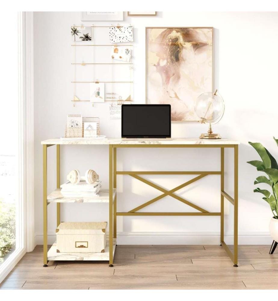 KALUNE DESIGN Study Desk, White Marble Gold, Mel… | DeinDeal