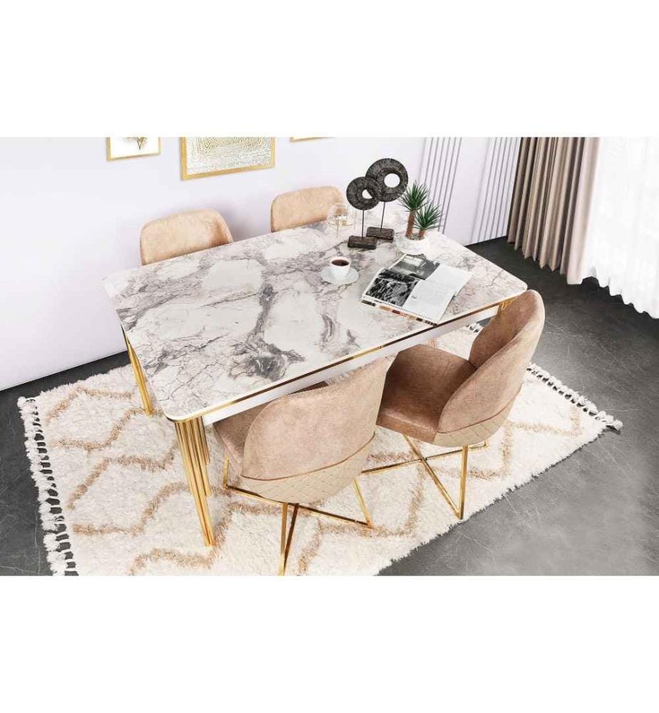 KALUNE DESIGN Esstisch, Gold Weiss, Melaminbesch… | DeinDeal