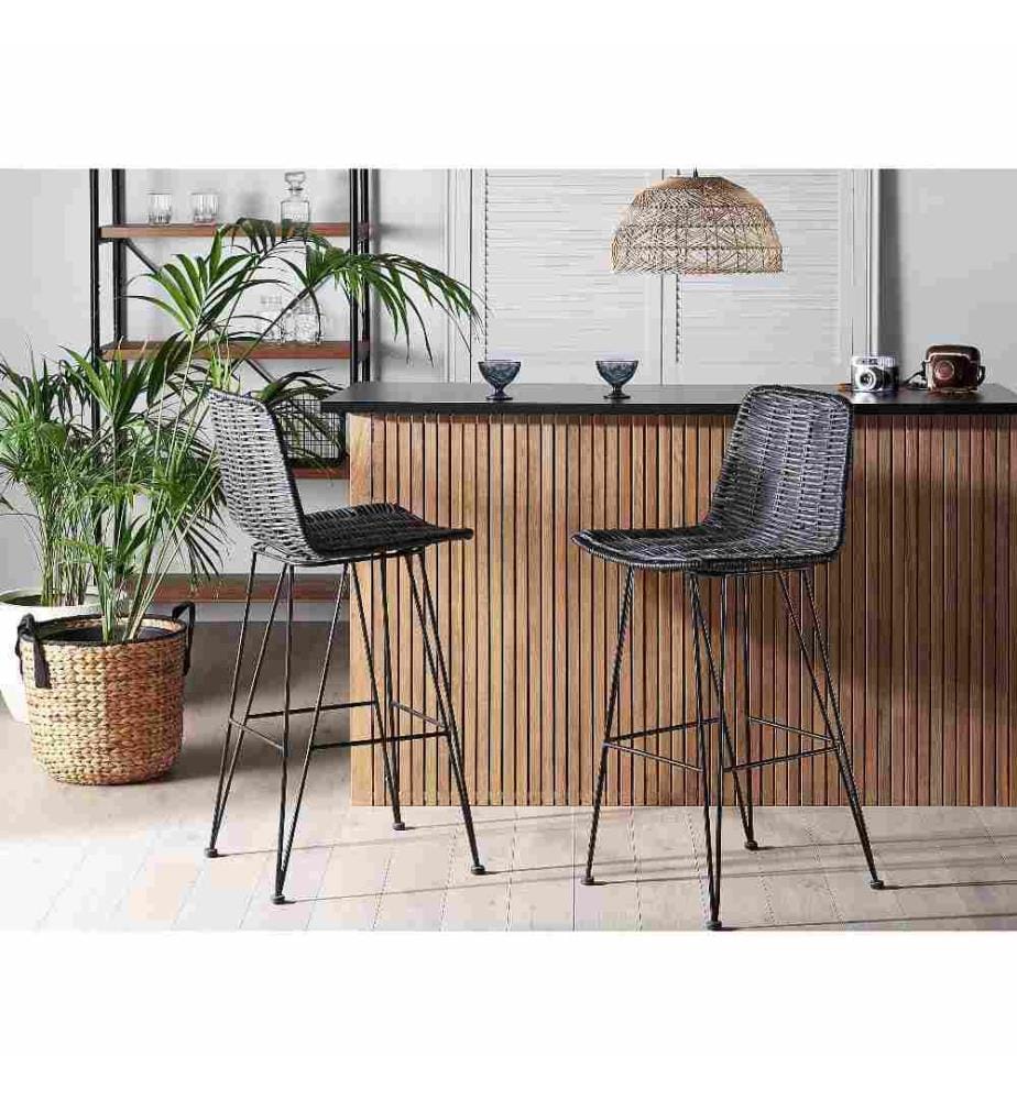 Beliani Rustikaler Barhocker 2er Set Schwarz Rat… | DeinDeal