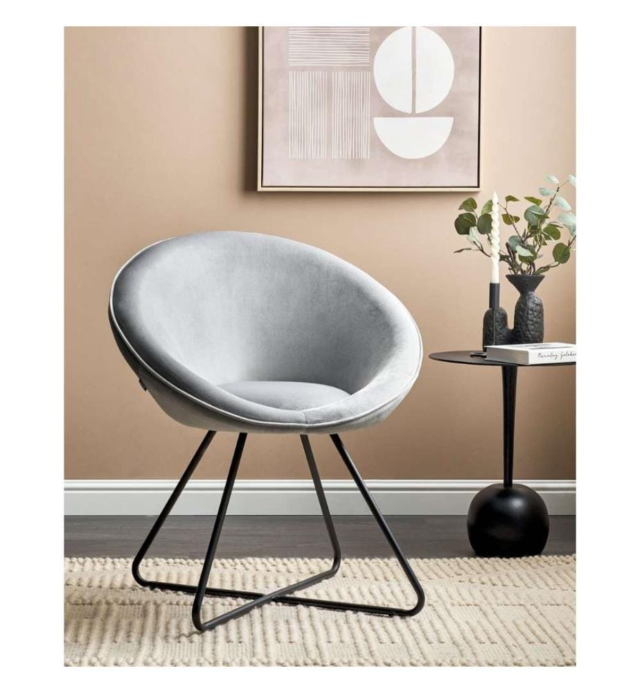Beliani Sessel Hellgrau Samtstoff Rund mit Schwa… | DeinDeal