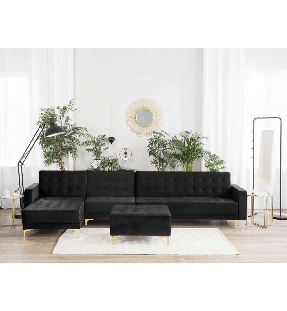 Canapé d'Angle Noir en Velours Convertible et Mo… | DeinDeal