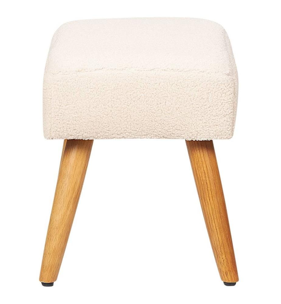 Hocker Beige Bouclé mit Holzbeinen Rechteckig Mo… | DeinDeal