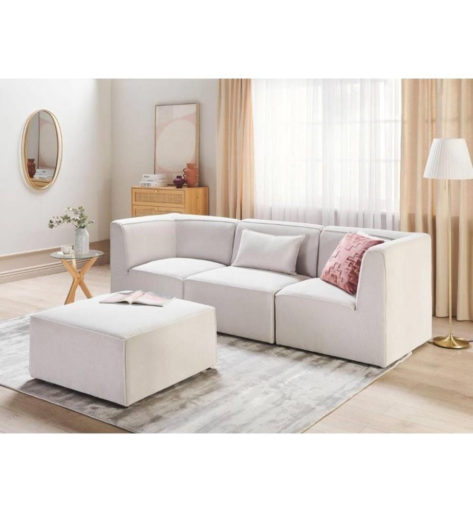 Sofa mit Ottomane Cremeweiss Polsterbezug aus Co… | DeinDeal