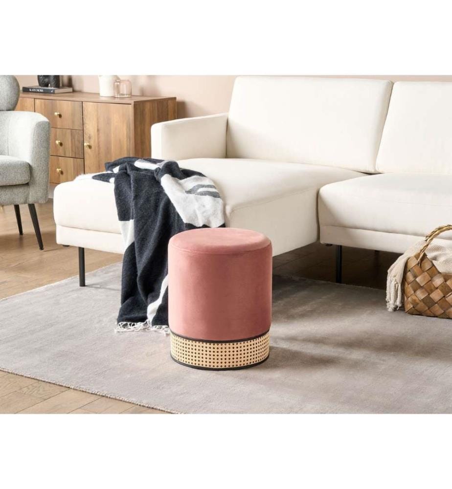 Pouf Rosa Samt ? 35 cm mit Wiener-Geflecht Rund … | DeinDeal
