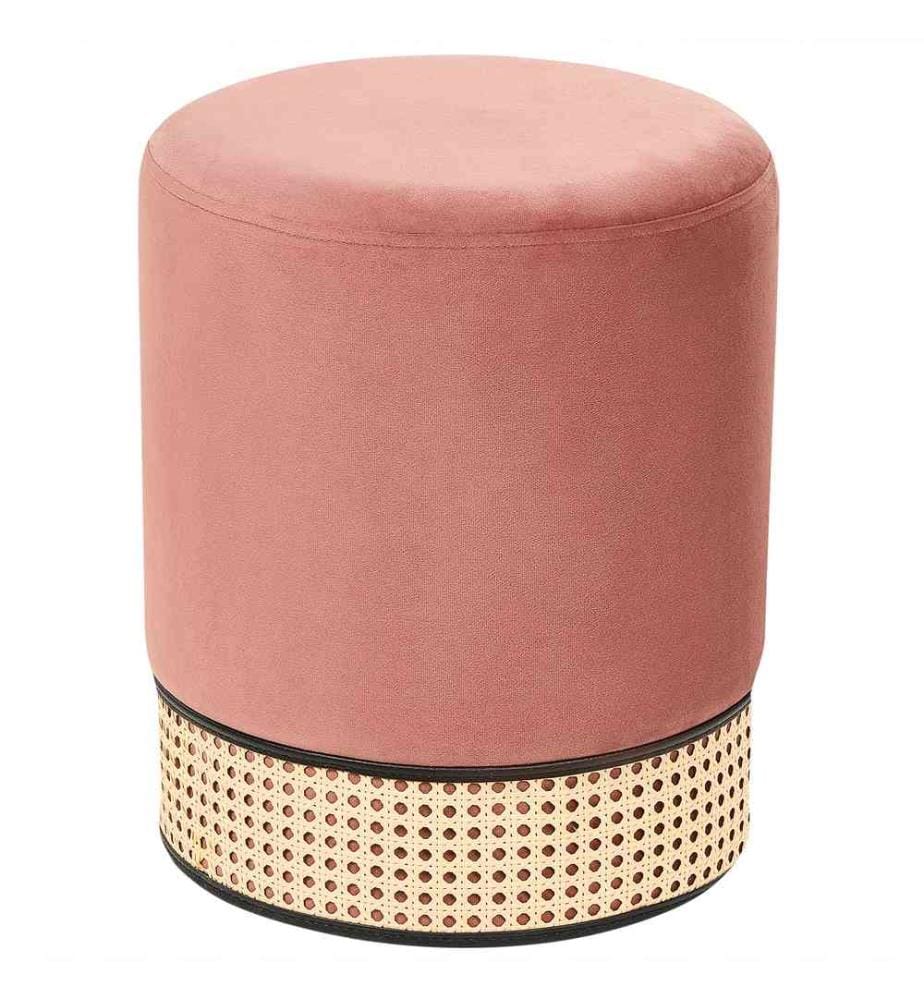 Pouf Rosa Samt ? 35 cm mit Wiener-Geflecht Rund … | DeinDeal