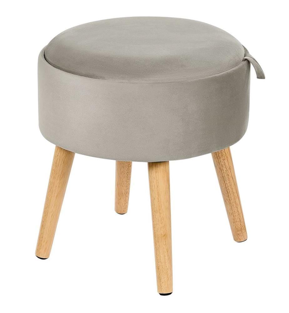Hocker Grau aus Samt / Holz mit Stauraum Tablett… | DeinDeal