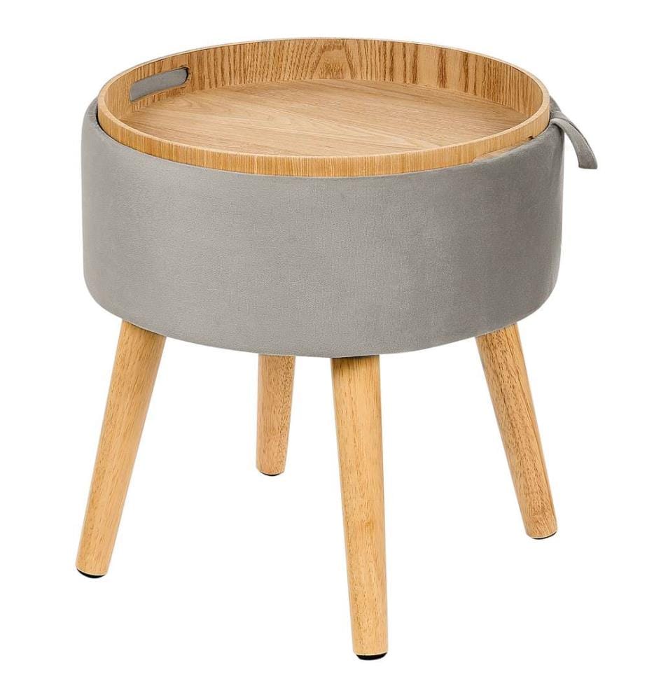 Hocker Grau aus Samt / Holz mit Stauraum Tablett… | DeinDeal