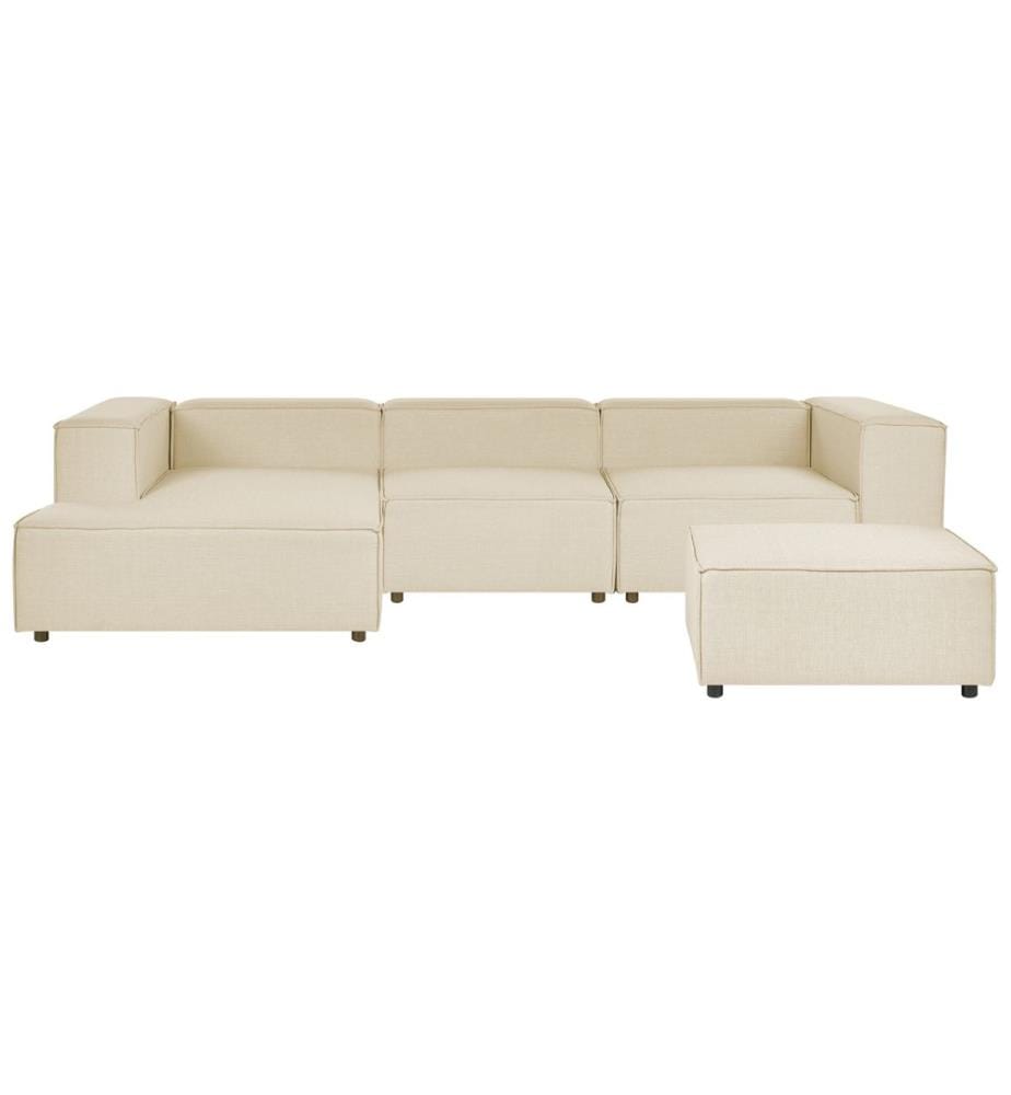 Ecksofa mit Ottomane Beige Leinen L-förmig 3-Sit… | DeinDeal