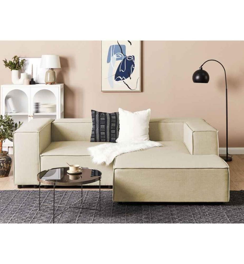 Ecksofa Beige Leinen L-förmig 2-Sitzer Modulsofa… | DeinDeal