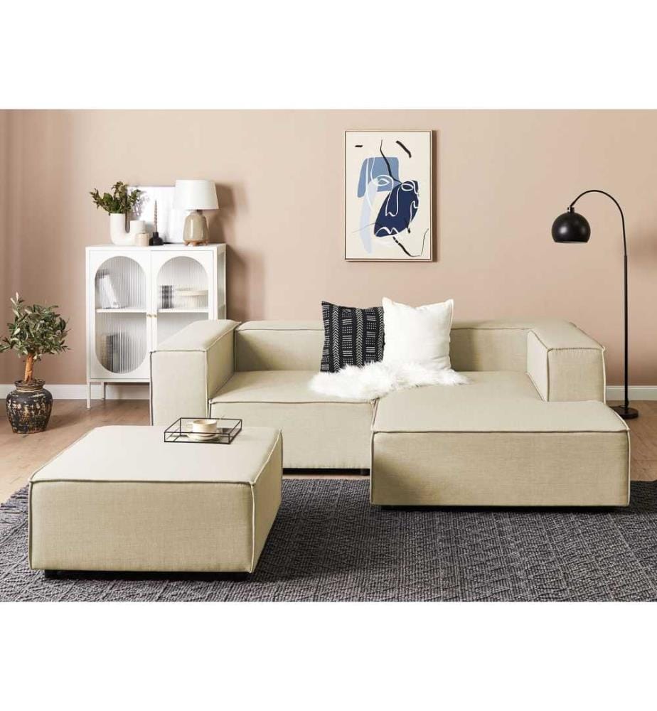 Ecksofa mit Ottomane Beige Leinen L-förmig 2-Sit… | DeinDeal