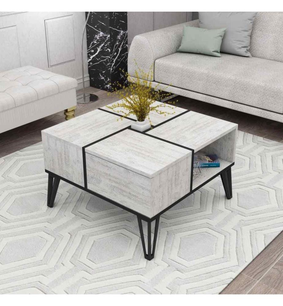 Table basse, blanc, noir, panneau de particules … | DeinDeal