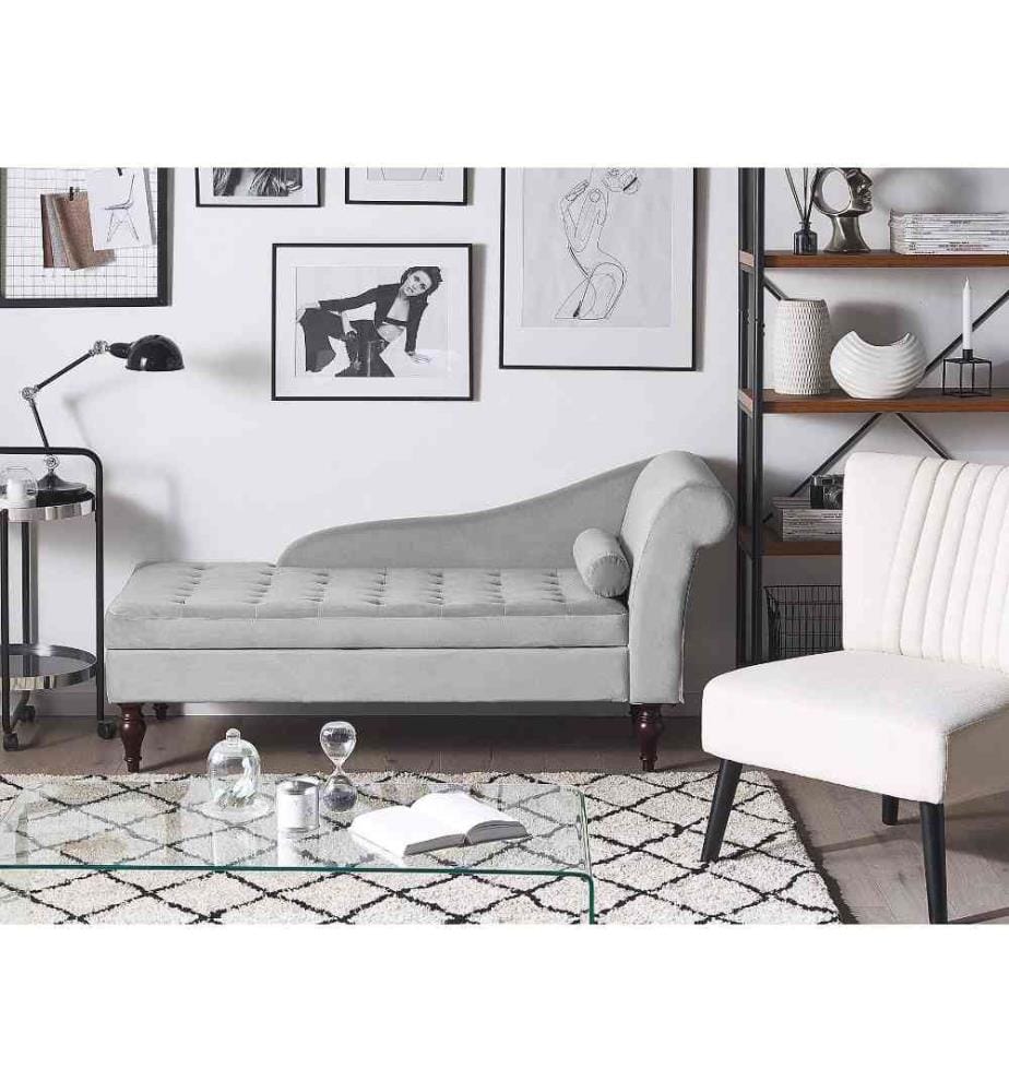 Chaise Longue Type Méridienne en Velours Gris Cl… | DeinDeal
