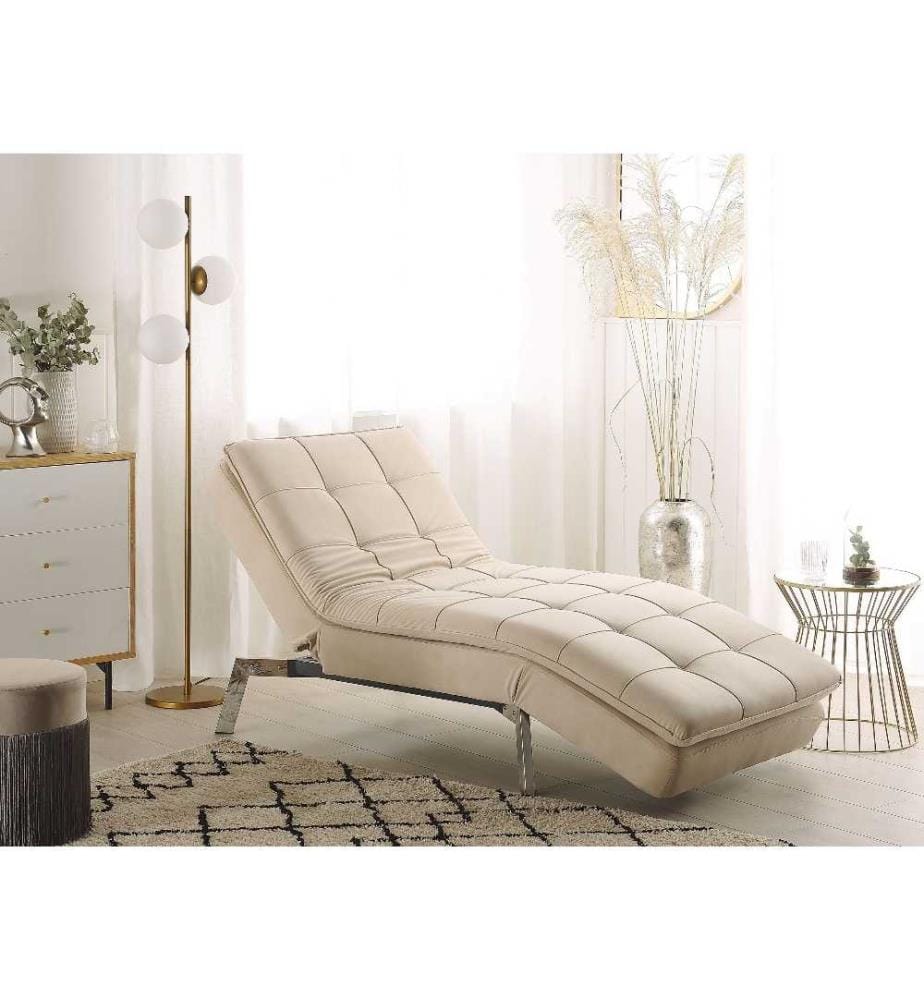 Chaise Longue Méridienne en Velours Beige avec D… | DeinDeal