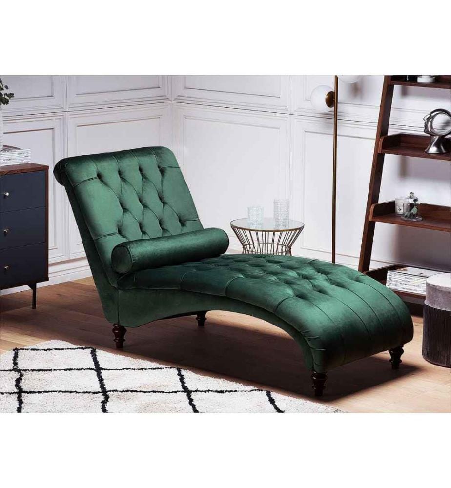 Chaise Longue Méridienne en Velours Vert Foncé C… | DeinDeal