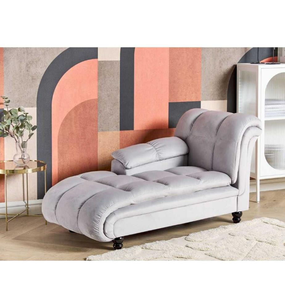 Chaise Longue Méridienne Tapissée en Velours Gri… | DeinDeal