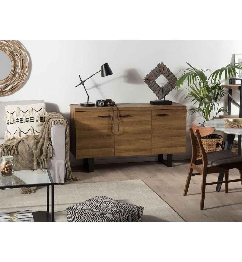 Commode en MDF Imitation Bois Foncé avec 3 Porte… | DeinDeal