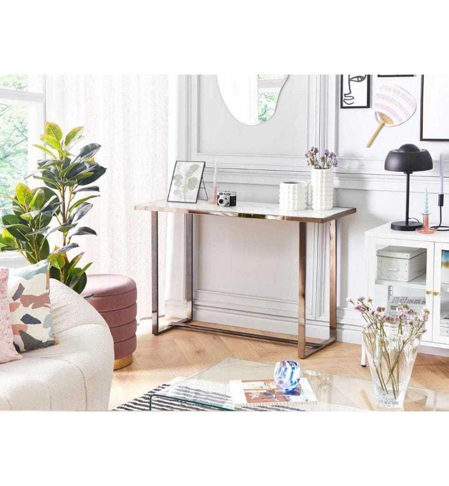 Console Effet Marbre Blanc et Argenté Verre Trem… | DeinDeal