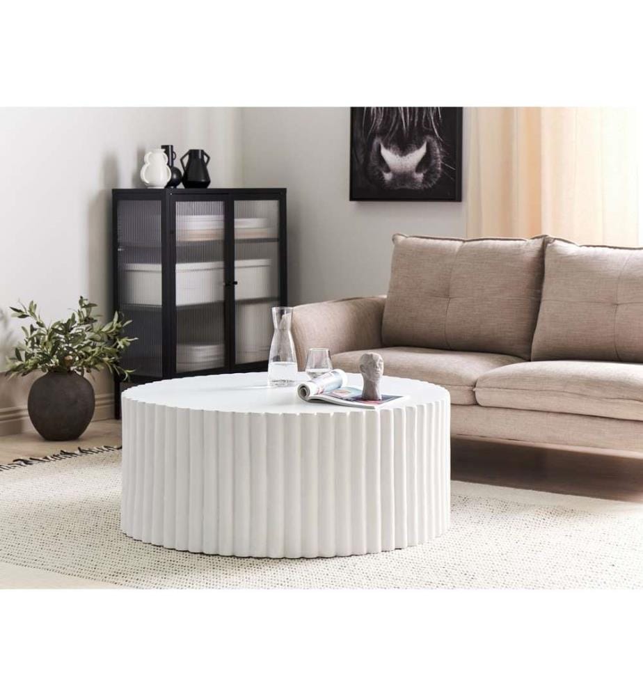 Couchtisch Weiss Leichtbeton und Glasfaser Rund … | DeinDeal