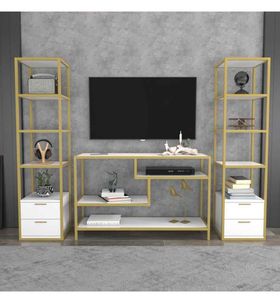 KALUNE DESIGN TV Unit, Gold White, Melamine Coat… | DeinDeal