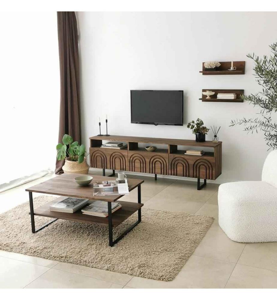 KALUNE DESIGN TV Unit, Walnut, Pine Solid Wood, … | DeinDeal