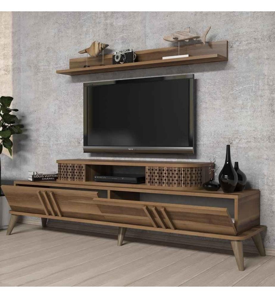 Meuble TV, noyer, panneau de particules mélaminé… | DeinDeal