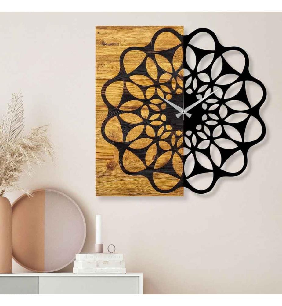 Wallity Decorative Wooden Wall Clock, Walnut Bla… | DeinDeal