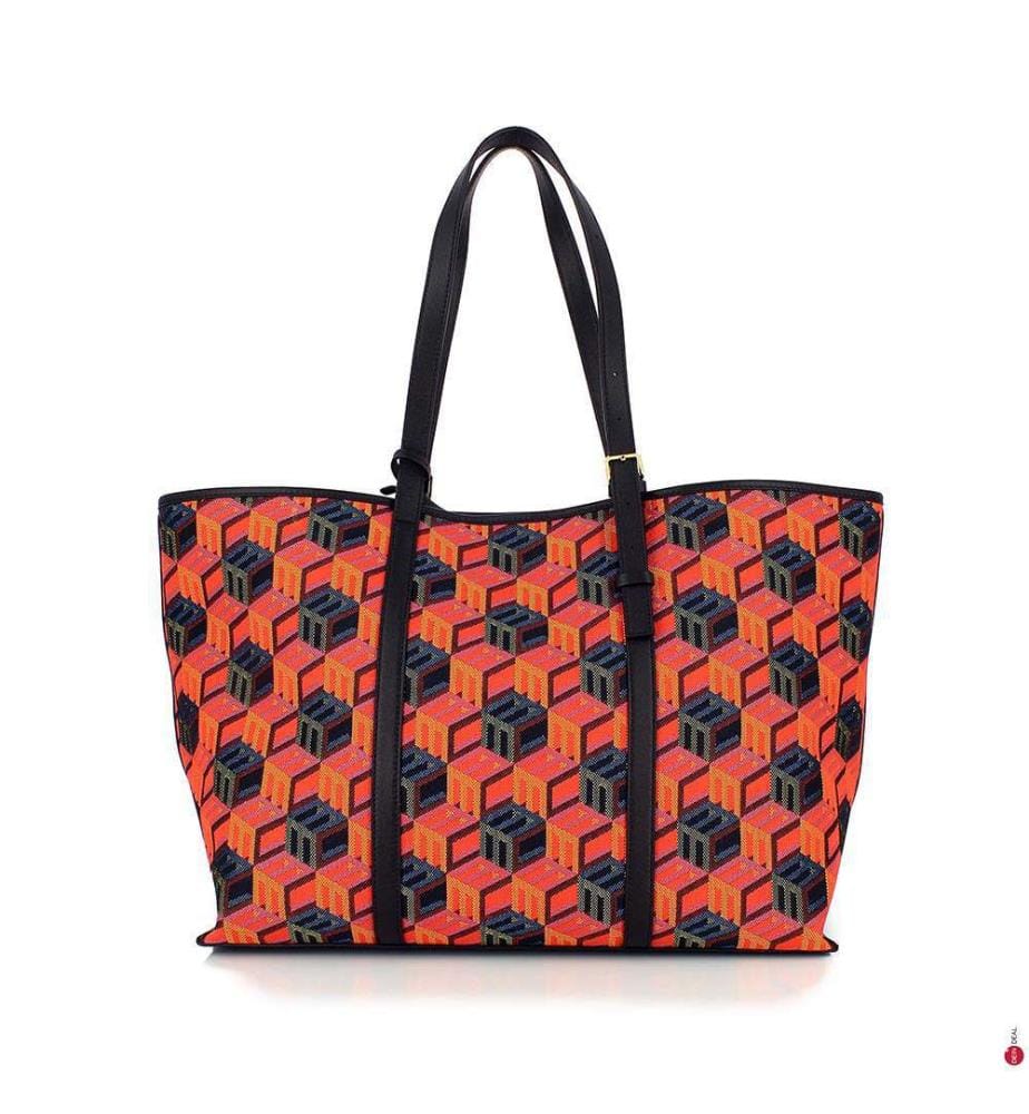 MCM Cubic Monogram Jacquard Shopping Bag - Red | DeinDeal