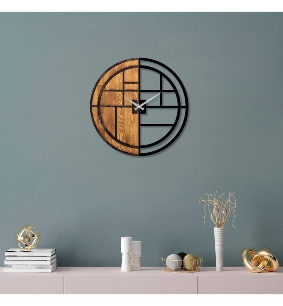 Wallity Decorative Wooden Wall Clock, Walnut Bla… | DeinDeal