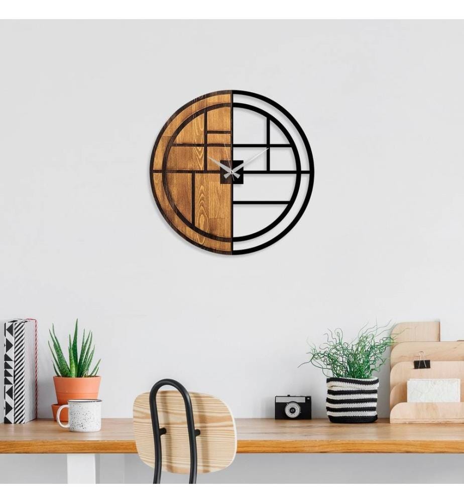 Wallity Decorative Wooden Wall Clock, Walnut Bla… | DeinDeal