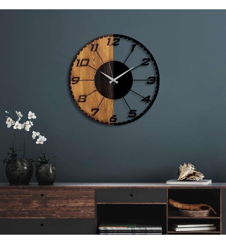 Wallity Decorative Wooden Wall Clock, Walnut Bla… | DeinDeal