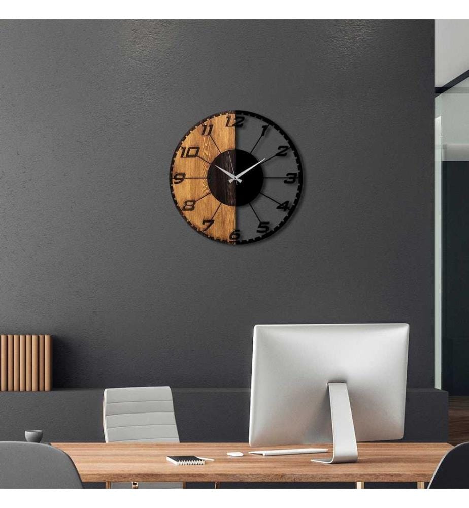 Wallity Decorative Wooden Wall Clock, Walnut Bla… | DeinDeal