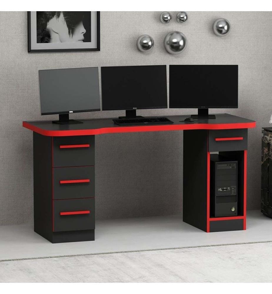 KALUNE DESIGN Gaming Desk, Black, Red, Melamine … | DeinDeal