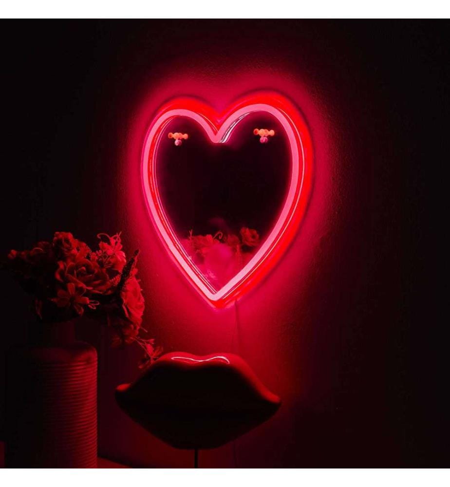 Heart Neon Effect Led Mirror - Red | DeinDeal