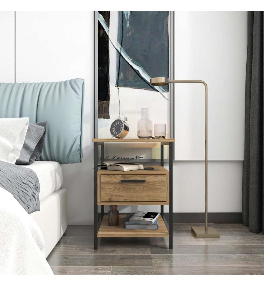 KALUNE DESIGN Nightstand, Black Oak, Melamine Co… | DeinDeal