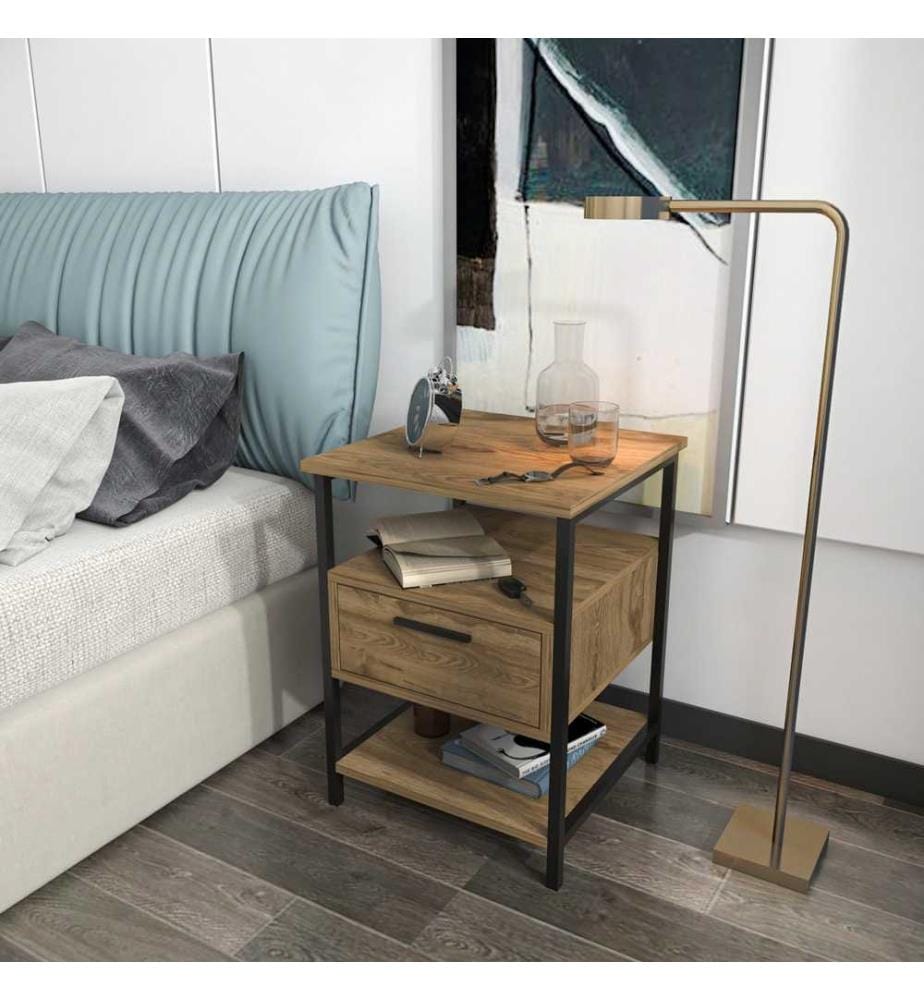 KALUNE DESIGN Nightstand, Black Oak, Melamine Co… | DeinDeal