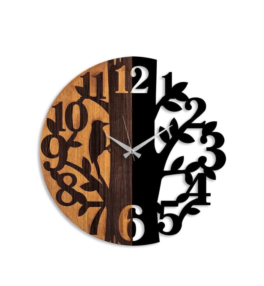 Wallity Decorative Wooden Wall Clock, Walnut Bla… | DeinDeal