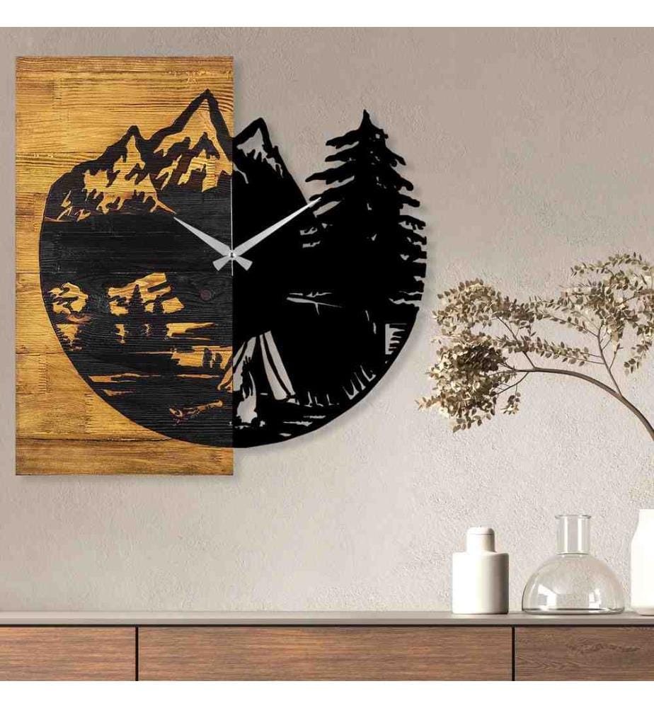 Wallity Decorative Wooden Wall Clock, Walnut Bla… | DeinDeal