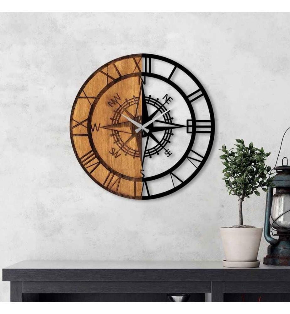 Wallity Decorative Wooden Wall Clock, Walnut Bla… | DeinDeal