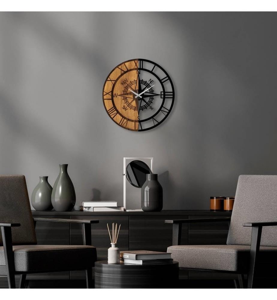 Wallity Decorative Wooden Wall Clock, Walnut Bla… | DeinDeal