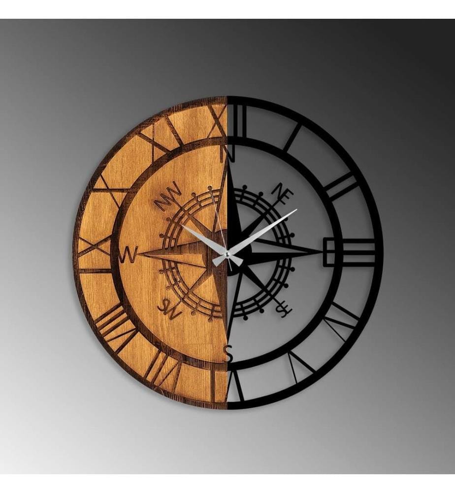 Wallity Decorative Wooden Wall Clock, Walnut Bla… | DeinDeal