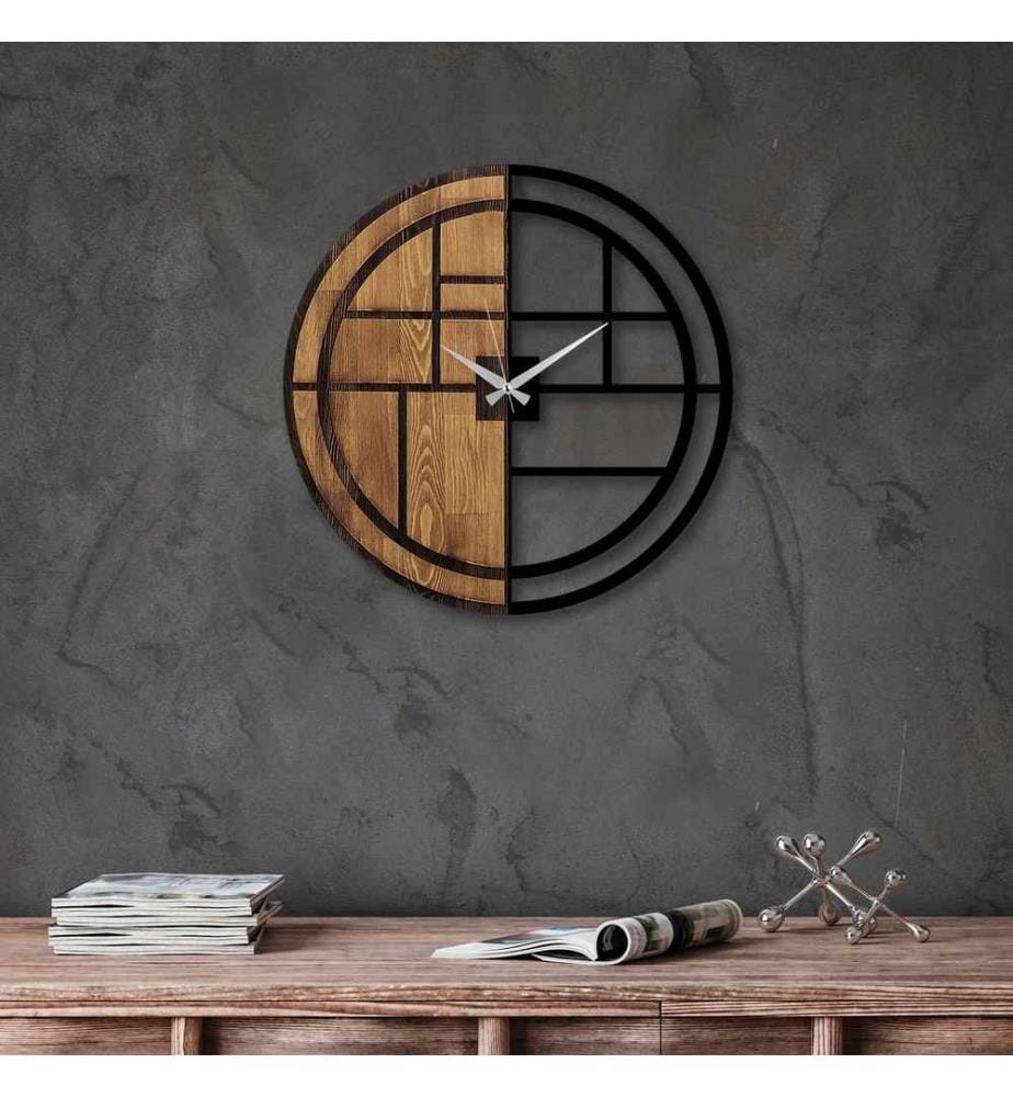 Wallity Decorative Wooden Wall Clock, Walnut Bla… | DeinDeal