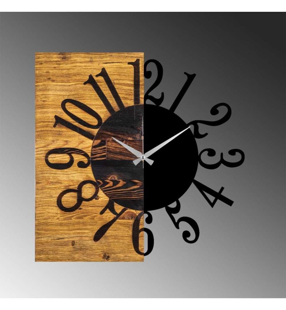 Wallity Decorative Wooden Wall Clock, Walnut Bla… | DeinDeal