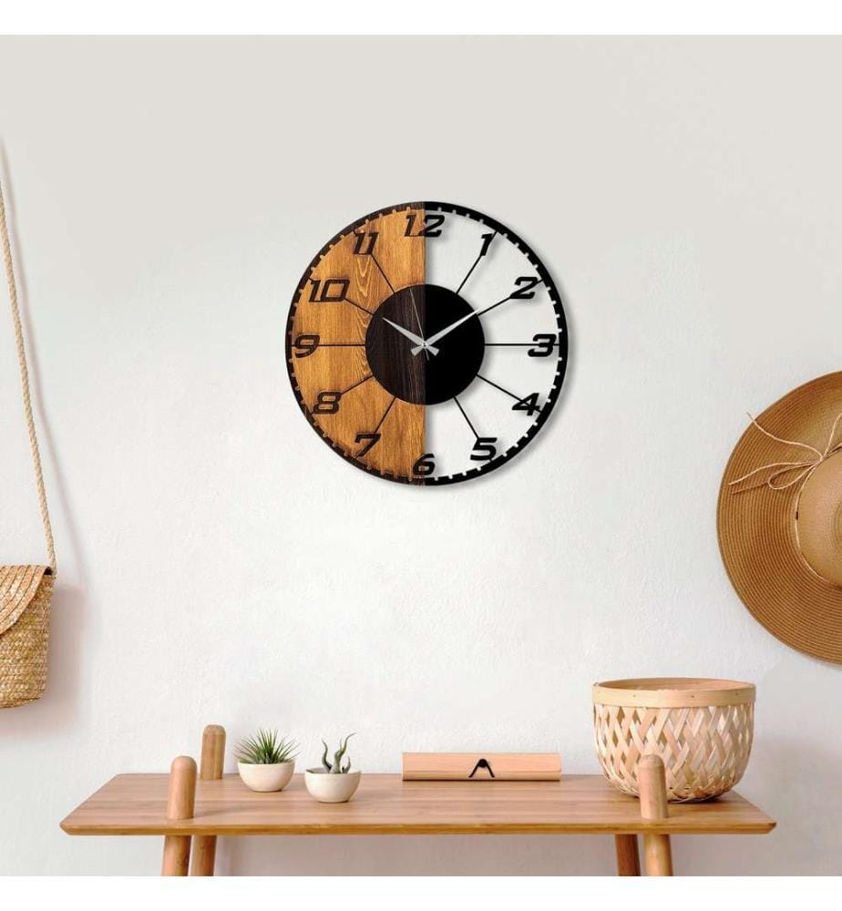 Wallity Decorative Wooden Wall Clock, Walnut Bla… | DeinDeal